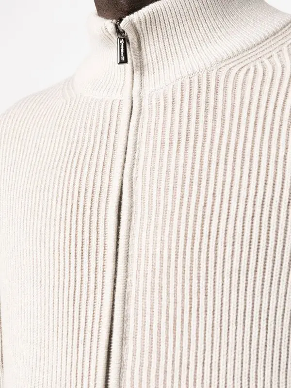 MOORER Ribbed Knit Virgin Wool Jumper - Neutrals