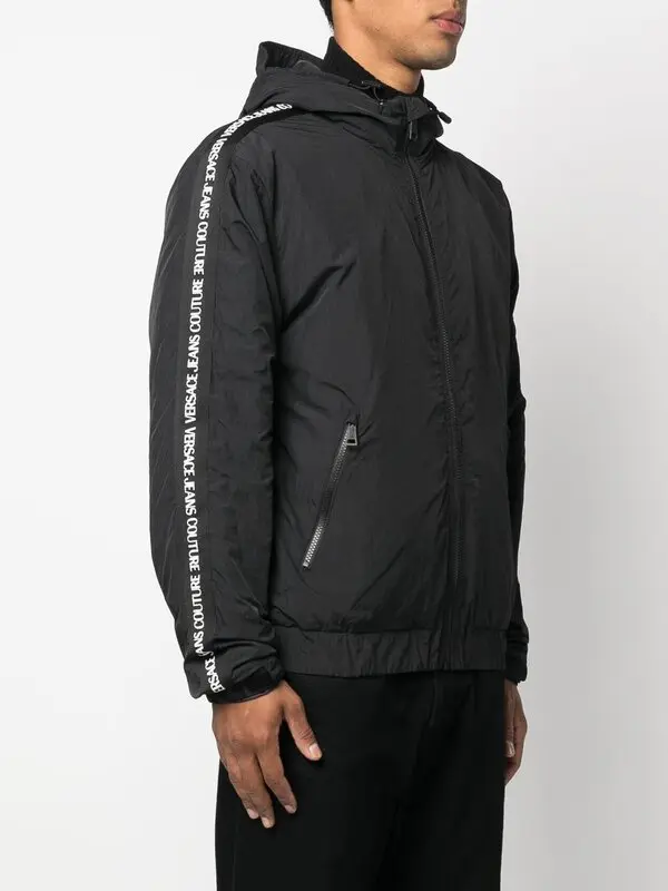 Versace Logo-tape Hooded Jacket - Black