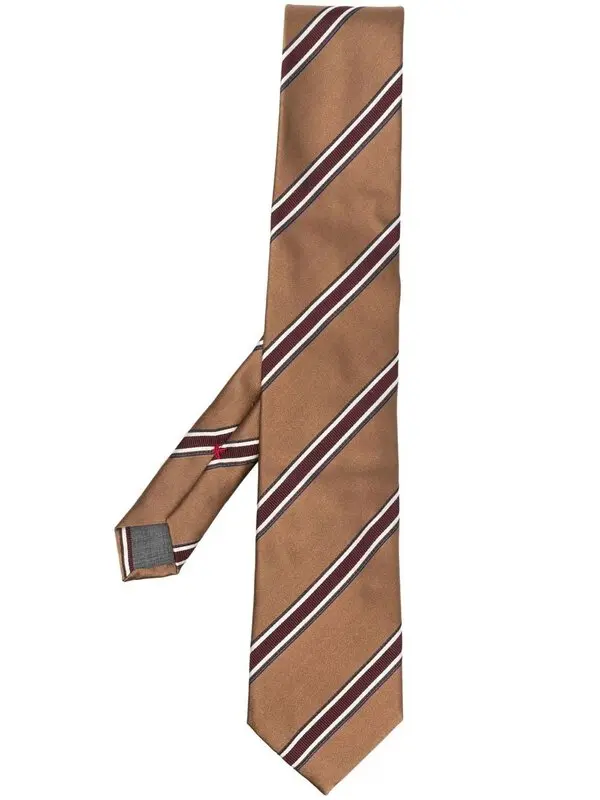 Brunello Cucinelli Satin Stripe Print Neck Tie - Brown