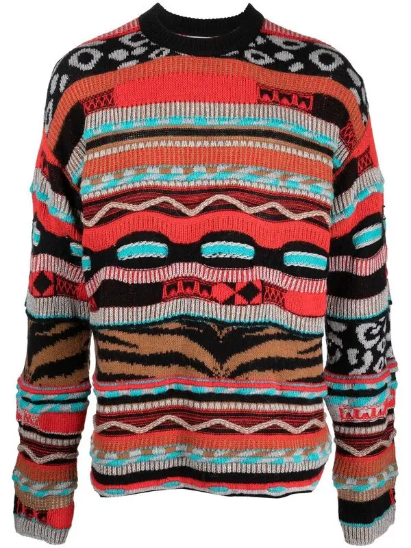 LANEUS Contrast Patterned Jacquard Jumper