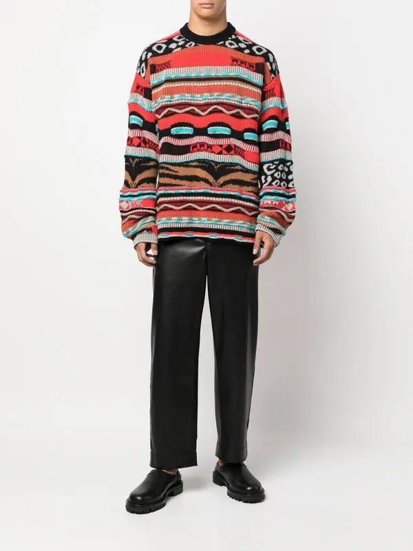 LANEUS Contrast Patterned Jacquard Jumper