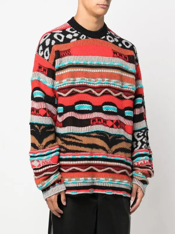 LANEUS Contrast Patterned Jacquard Jumper