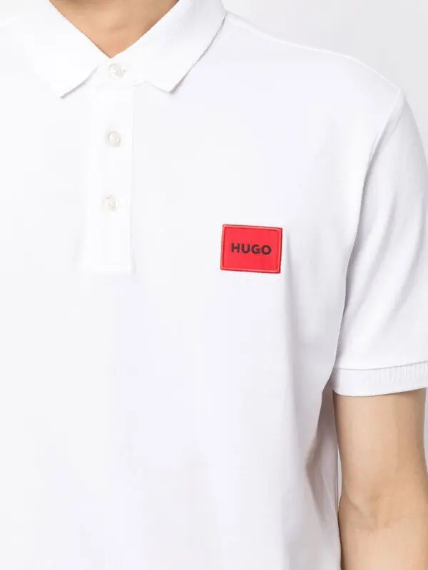 Hugo Logo-patch Cotton Polo Shirt - White