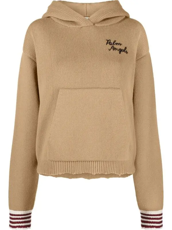 Palm Angels Embroidered Logo Knitted Hoodie