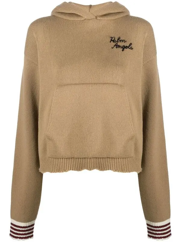 Palm Angels Embroidered Logo Knitted Hoodie