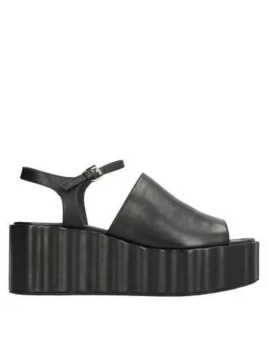 STRATEGIA Leather Wedge Sandals - Black