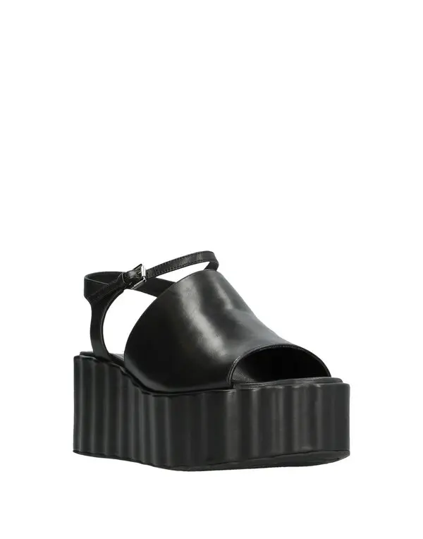 STRATEGIA Leather Wedge Sandals - Black