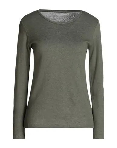 Majestic Filatures Long Sleeve Crewneck Top In Cotton And Cashmere Blend - Green