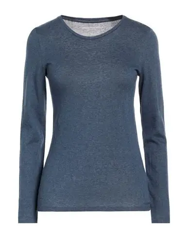 Majestic Filatures Long Sleeve Crewneck Top In Cotton And Cashmere Blend - Slate Blue