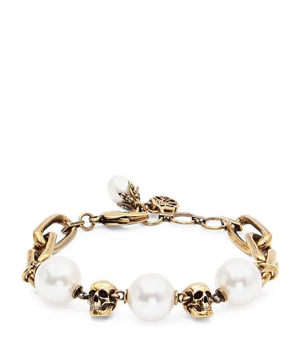 Alexander McQueen Faux Pearl And Skull Bracelet - Blue