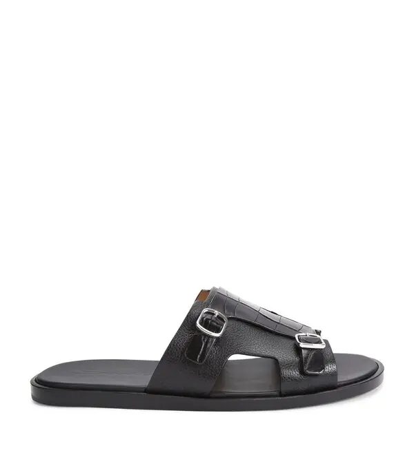 Santoni Crocodile Monk Sandals - Black