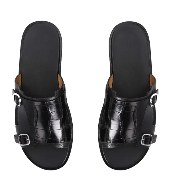 Santoni Crocodile Monk Sandals - Black