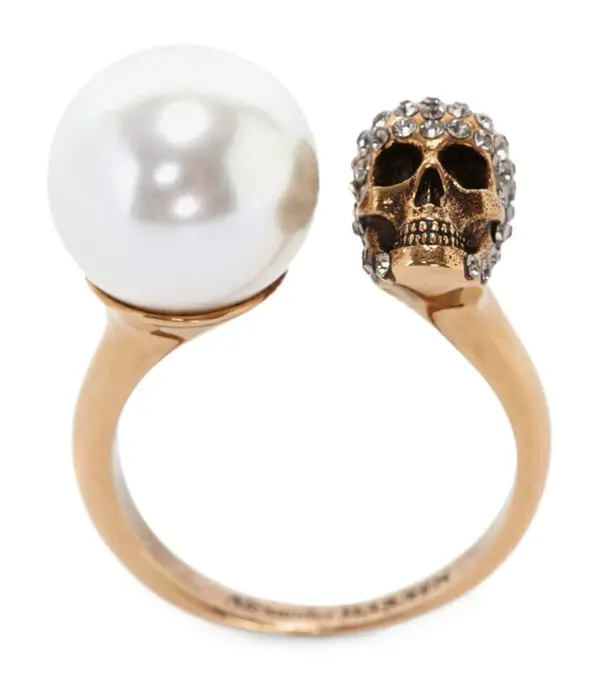 Alexander McQueen Faux Pearl And Skull Ring - Blue
