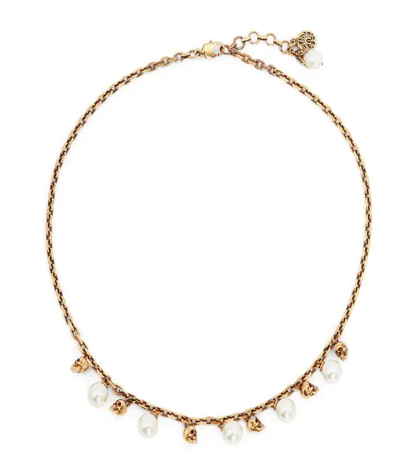 Alexander McQueen Skull And Faux Pearl Chain Necklace - Blue