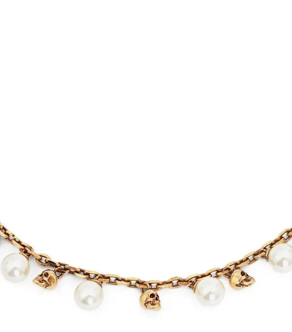 Alexander McQueen Skull And Faux Pearl Chain Necklace