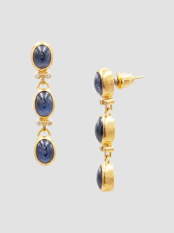 Gurhan Rune 24k Yellow Gold Sapphire, & 0.144 Tcw Diamond Drop Earrings