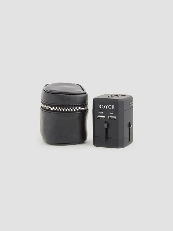 ROYCE NEW YORK Travel Adapter & Leather Case - Black