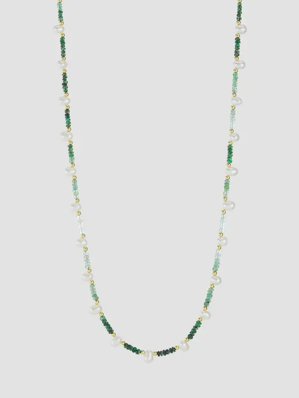 Jia Jia 14k Yellow Gold, Emerald, & Pearl Long Necklace - Green