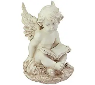 NORTHLIGHT Ivory Sitting Cherub Angel With Book Statue