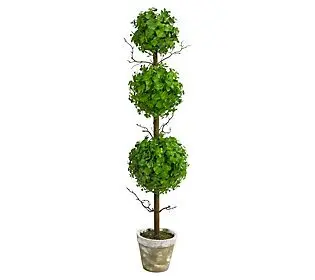 NEARLY NATURAL 3' Eucalyptus Triple Ball Topiar Ytree - One-color
