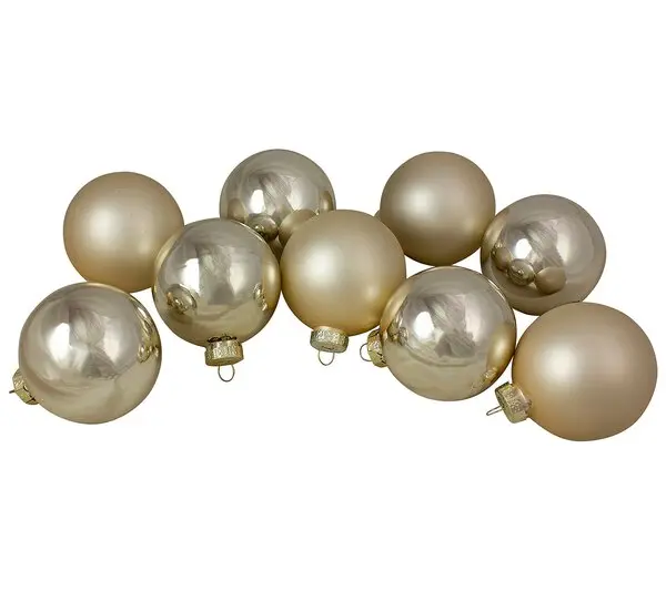 NORTHLIGHT 9-ct Champagne Gold 2-finish Glass B Ll Ornaments - One-color