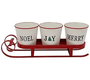 NORTHLIGHT Red Sleigh W/ Sentiment Buckets Tabl Centerpiece - One-color