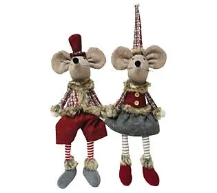 SANTA'S WORKSHOP 20' Sitting Plaid Mice, Set Of 2 - One-color