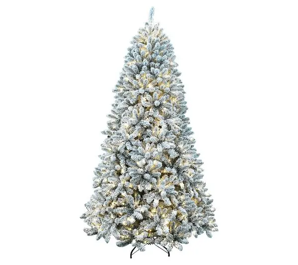 FRASER HILL FARM 9' Flocked Winter Snow Pine Ch Ristmas Tree - One-color