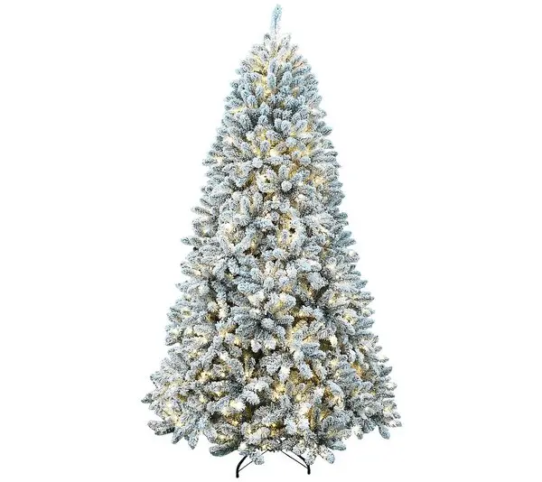 FRASER HILL FARM 7.5' Flocked Winter Snow Pine Hristmas Tree