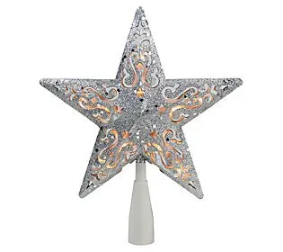 NORTHLIGHT 8.5' Silver Glitter Star Lit Cut Out Design Topper - One-color