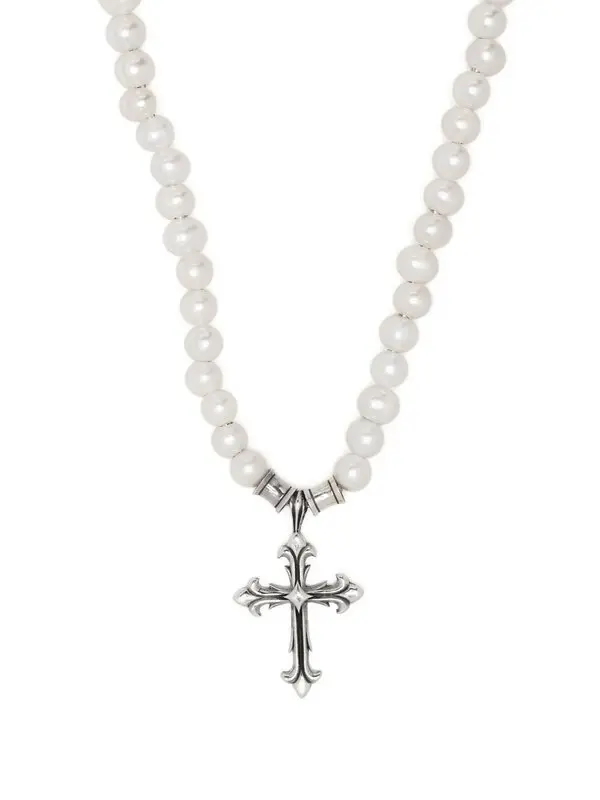 Emanuele Bicocchi Cross Pendant Pearl Necklace - White