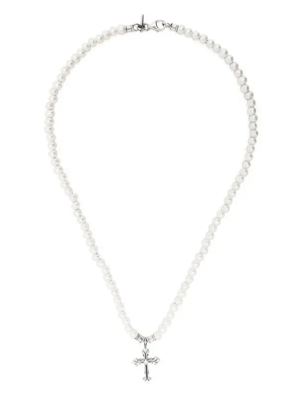 Emanuele Bicocchi Cross Pendant Pearl Necklace