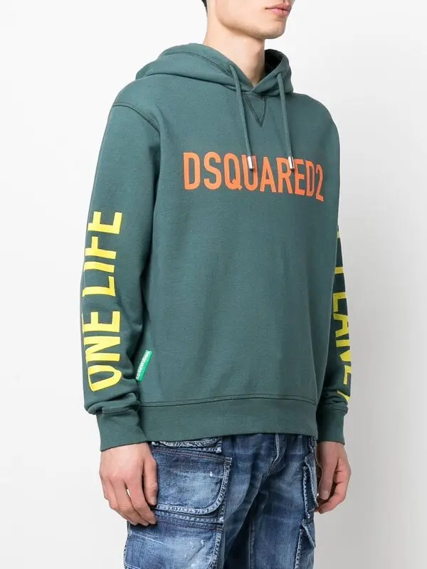 Dsquared2 Slogan-print Cotton Hoodie - Green