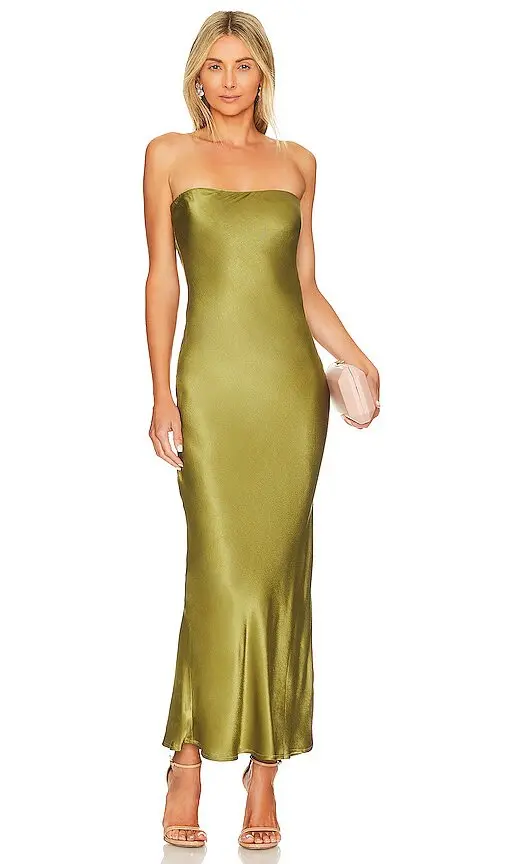 SNDYS. Strapless Midi Dress - Olive