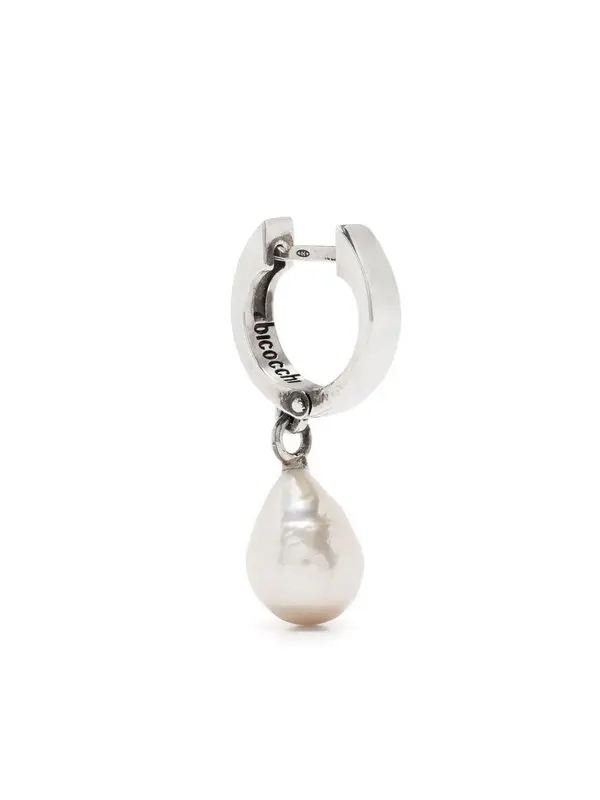 Emanuele Bicocchi Drop-pearl Huggie Hoop Earring - Silver