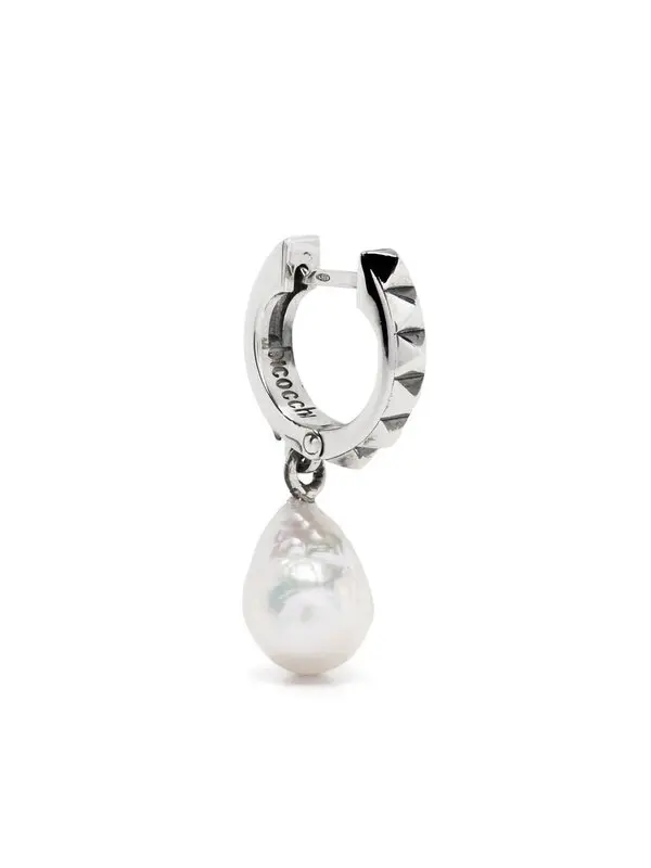 Emanuele Bicocchi Pyramid Stud Pearl Hoop Earring - Silver