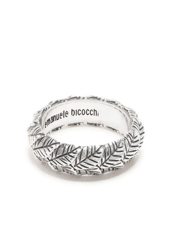 Emanuele Bicocchi Engraved Leaves Ring - Silver