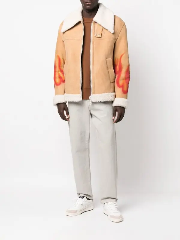Palm Angels Flames Sherpa Trucker Jacket