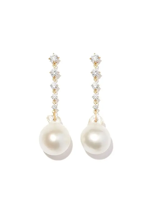 Lizzie Mandler Clat Pearl And Diamond Earrings - Gold