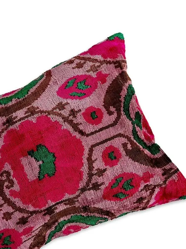 LES-OTTOMANS Jacquard Velvet Cushion - Red