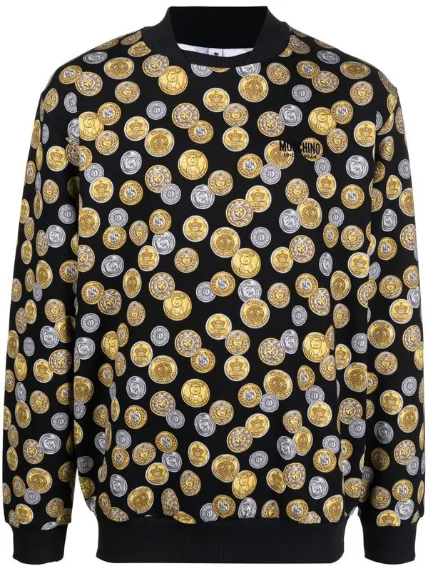 Moschino Coin-print Cotton Sweatshirt - Black