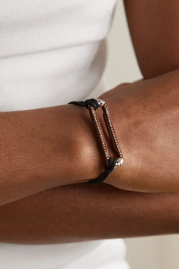 Lauren Rubinski Sterling Silver, Cord, Enamel And Diamond Bracelet