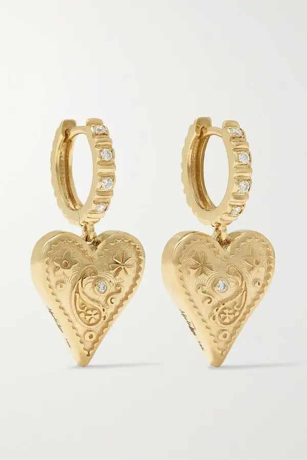MARLO LAZ Southwestern Heart 14-karat Diamond Earrings - Gold