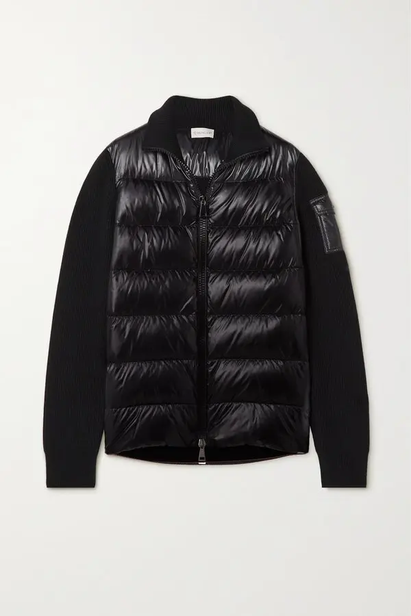 Moncler Ribbed Wool And Quilted Glossed-shell Down Jacket