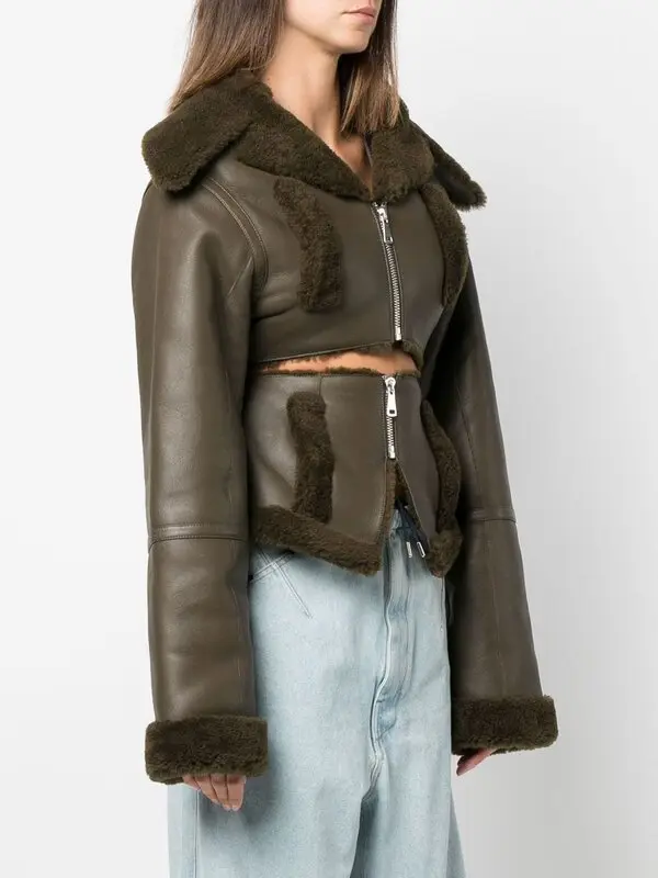 ANDREĀDAMO Cut-out Shearling-trim Leather Jacket