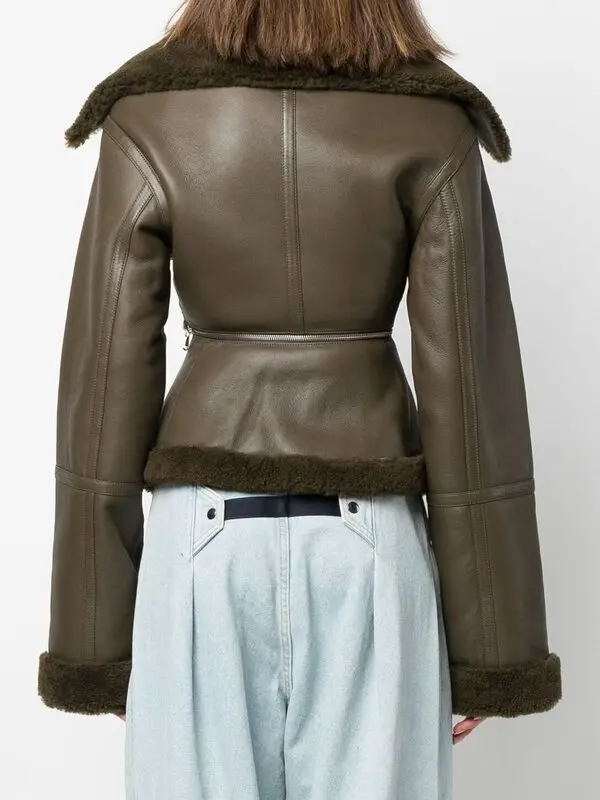 ANDREĀDAMO Cut-out Shearling-trim Leather Jacket