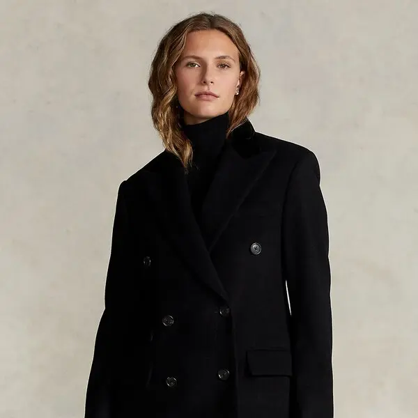 Ralph Lauren Velvet-topcollar Wool-blend Melton Coat
