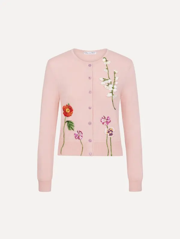 Oscar De La Renta Mixed Botanical Threadwork Cardigan - Blush