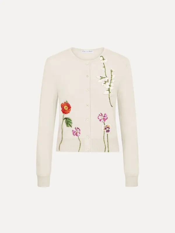 Oscar De La Renta Mixed Botanical Threadwork Cardigan - Ivory