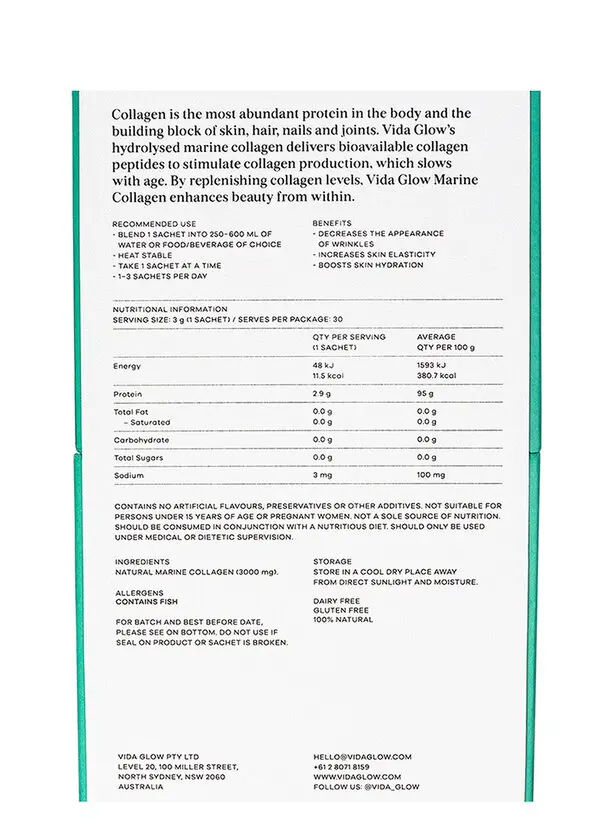 VIDA GLOW Natural Marine Collagen Sachets Supplements, Metal - Original